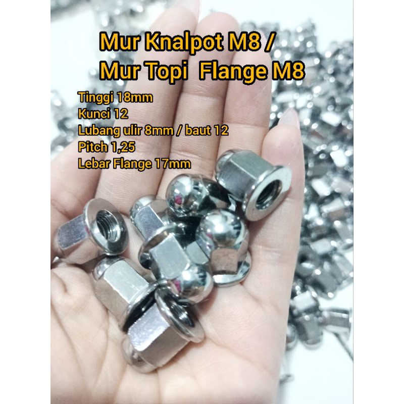 Jual Mur Knalpot M8 Mur Topi Flange M8 Baut 12 Chrome Anti Karat ...