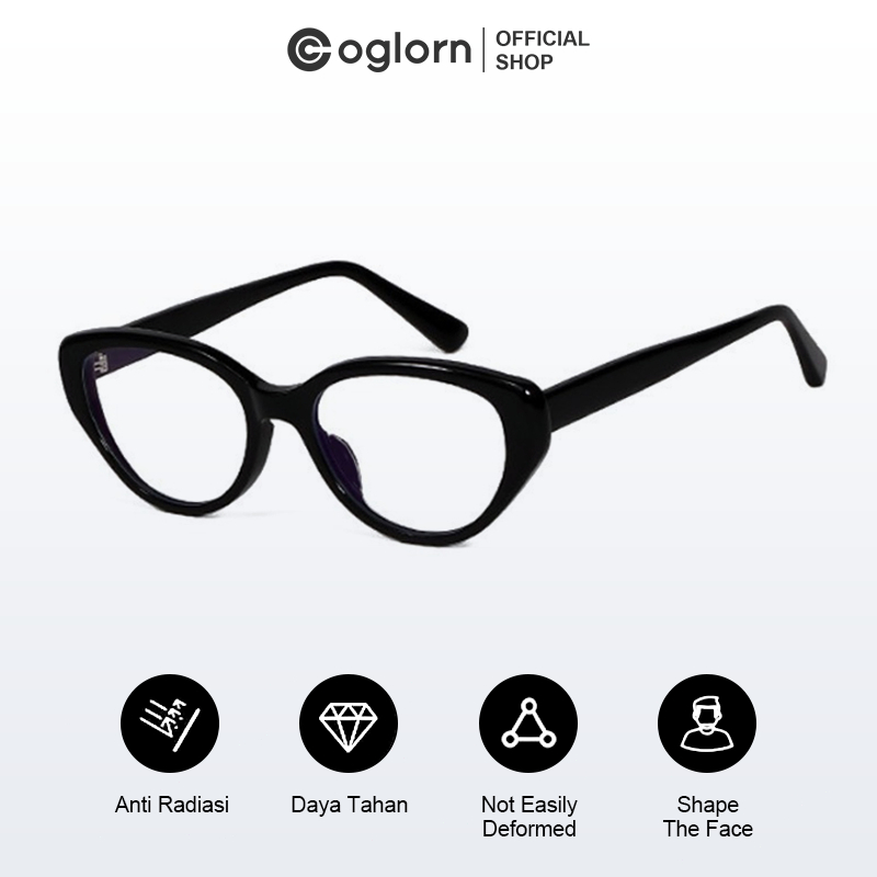 Jual Coglorn Cat Eye Kacamata Lensa Datar Lensa HD Anti Cahaya Biru ...