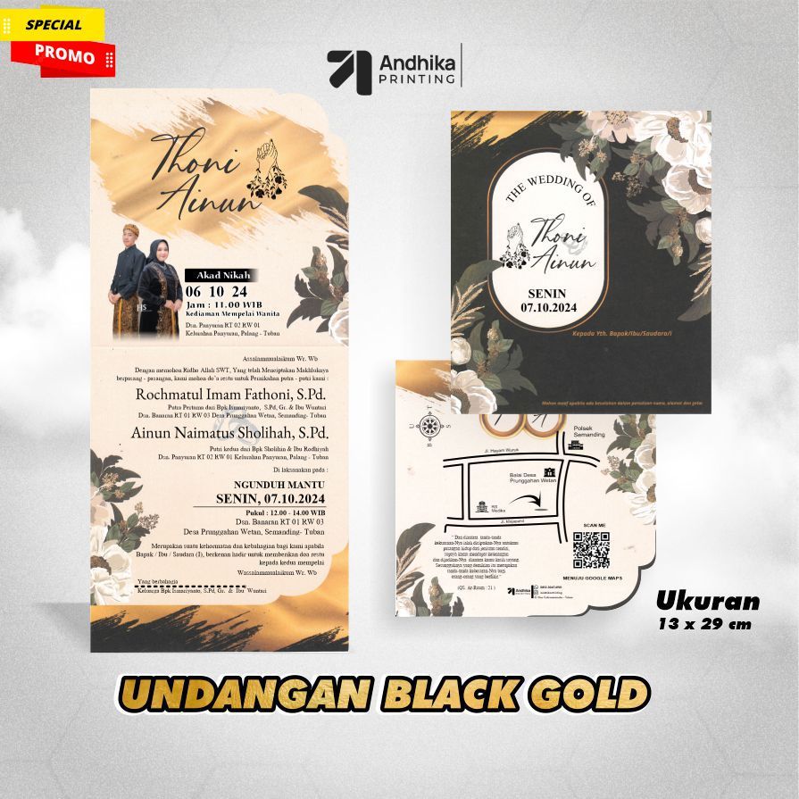 Jual [ 50 ] Cetak Undangan Black Gold Undangan klasik harga Murce ...