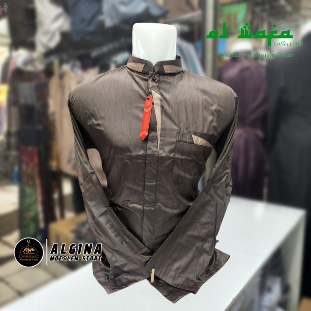 Jual Koko Al Wafa Warna Lengan Panjang Cuff Satin Korea Salur | Baju ...