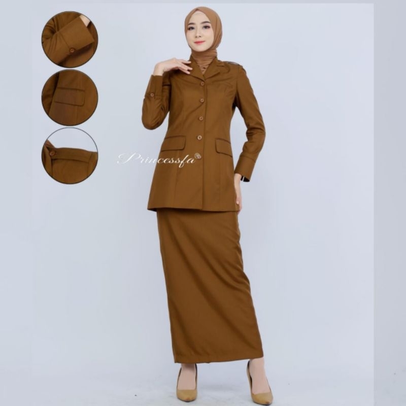 Jual Blezer Princessfa Seragam Pemda Coklat Tua Gelap Baju Dinas ASN,PNS,Kheki Coklat Tua Gelap ...