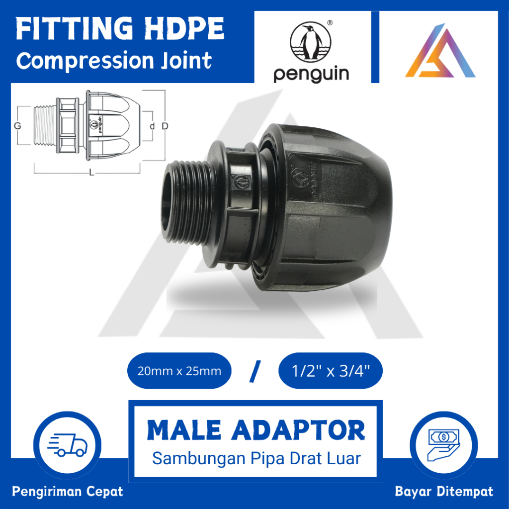 Jual Fitting HDPE Male Adaptor 20mm x 25mm Atau 1/2" x 3/4" Inch ...