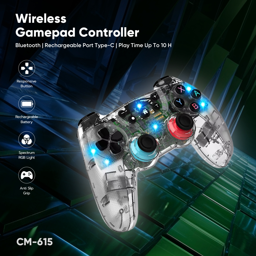 Jual Gamepad Wireless Bluetooth Transparent LED RGB lamp CM-615 ...