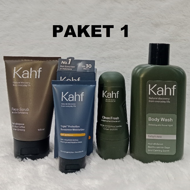 Jual Paket Kahf Isi 4 (Kahf Bodywash+Sunscreen+Deodorant+Face Wash/Face Scrub) EXP 2027-2028 ...