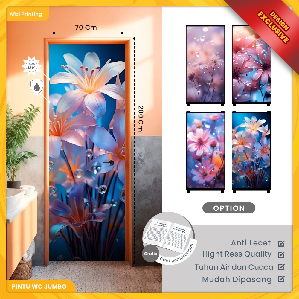 Jual Stiker Pintu Wc / Sticker Pintu Kamar Mandi Bautifull Flower ...