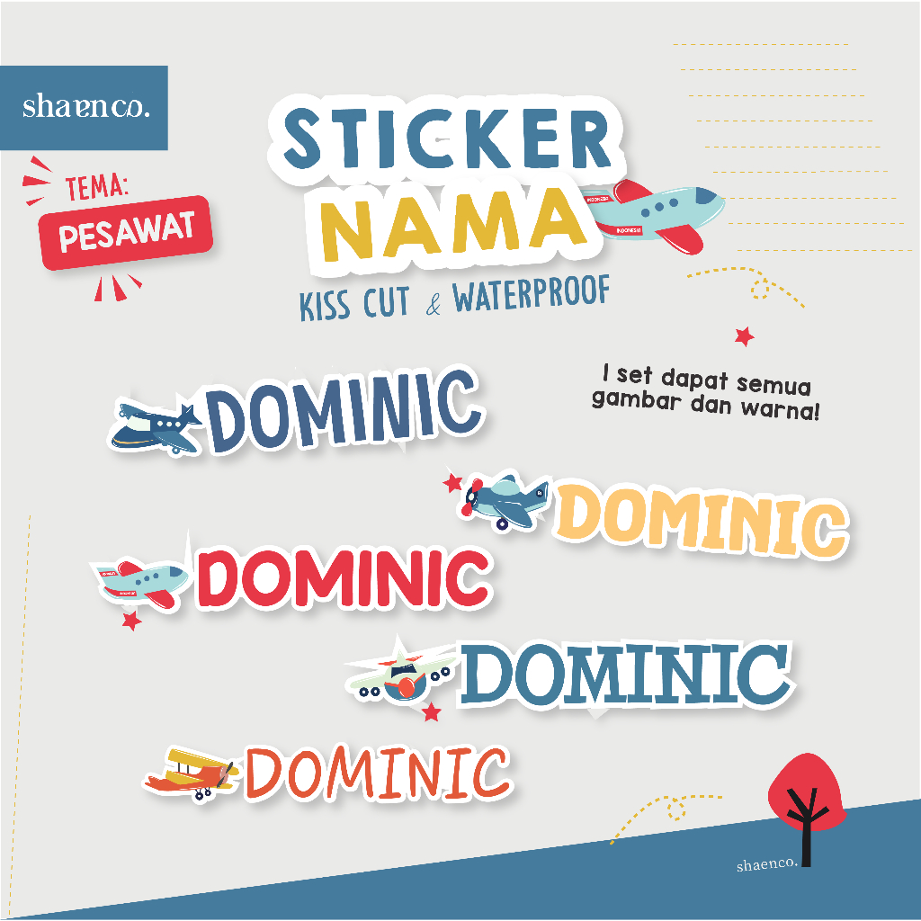 Jual STIKER LABEL NAMA ANAK COWO BOYS PESAWAT WATERPROOF MURAH CUSTOM ...