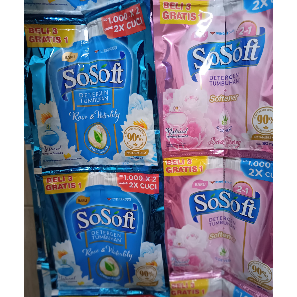 Jual isi 16 sachet Sosoft Klin Liquid Detergent Cair Renceng beli 3 ...