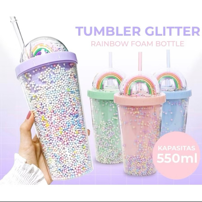 Jual Botol Minum Tumbler Glitter Rainbow Pelangi Foam 550ml Tumbler ...