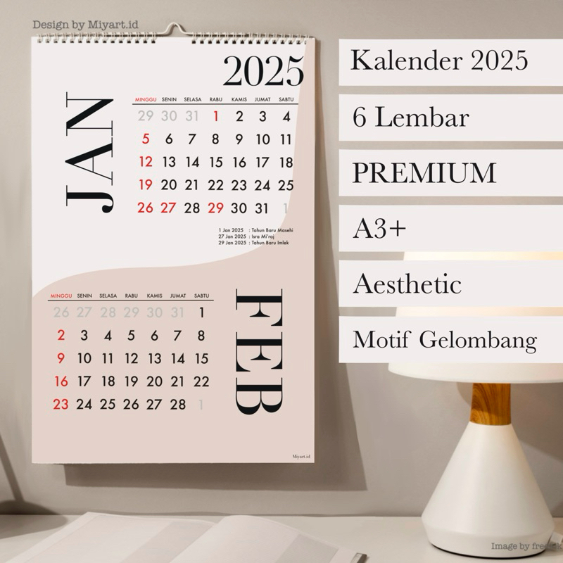 Jual Kalender 2025 Motif Gelombang | Kalender Aesthetic | Kalender 2025 ...