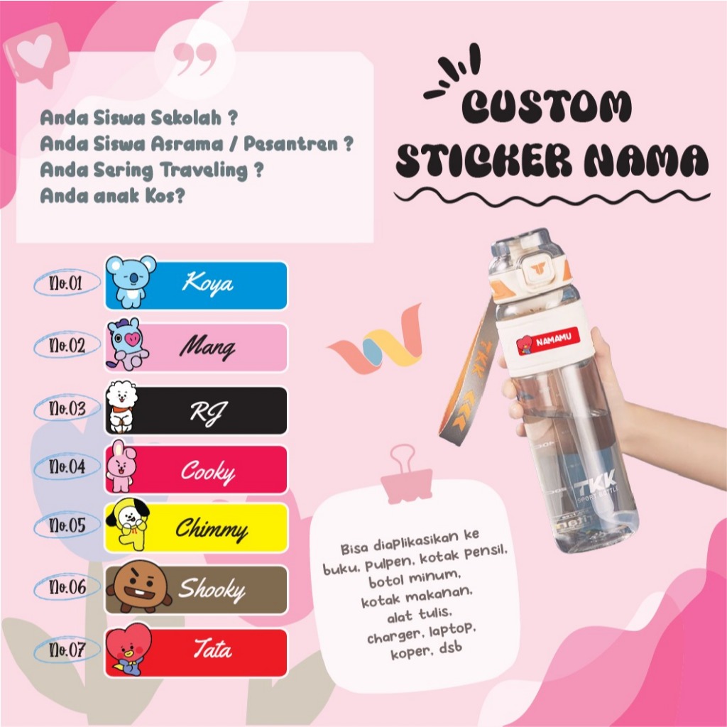 Jual STICKER LABEL NAMA ANIME BT21 KPOP BTS VERSION STIKER LEBEL CUSTOM ...