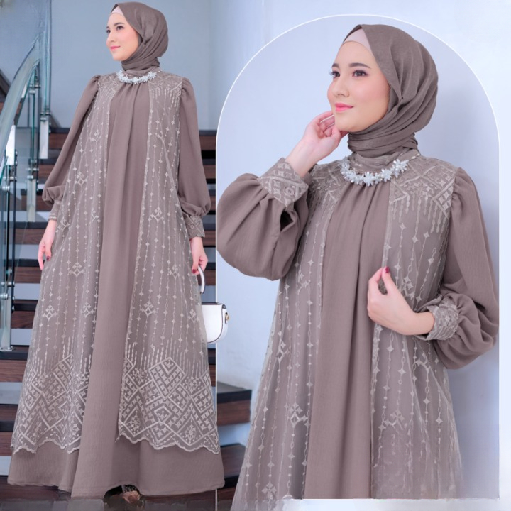 Jual Gamis Brukat Kondangan Zahrany Dress BO M L XL XXL Bahan Airflow Mix Tile Baju Gamis Wanita ...