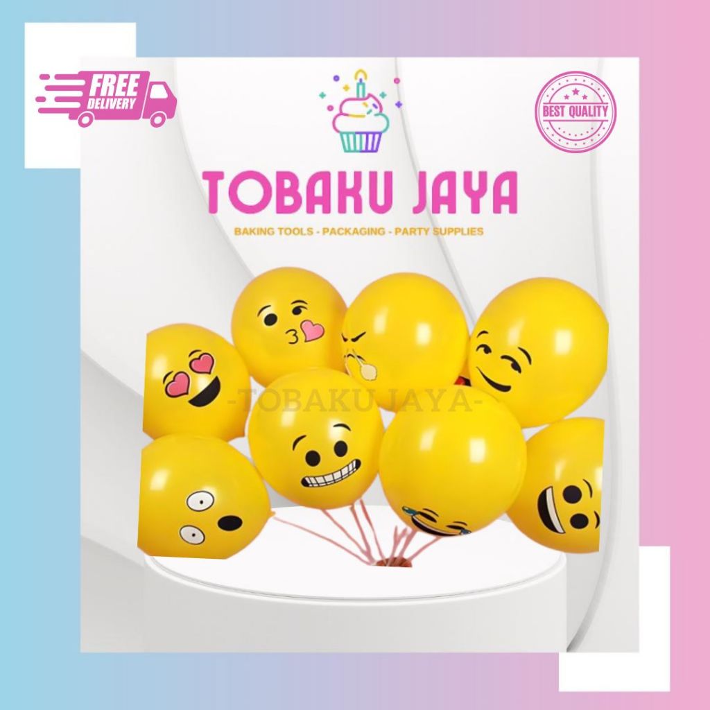 Jual Balon Latex Emoticon Kuning TEBAL 12" Isi 5 pcs ECER | Shopee ...