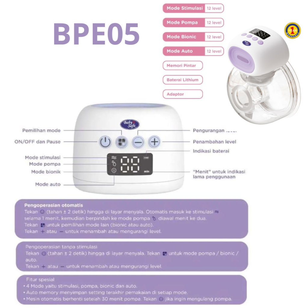 Jual Baby Safe BPE05 Wearable Breast Pump |Babysafe Wearable Breast ...