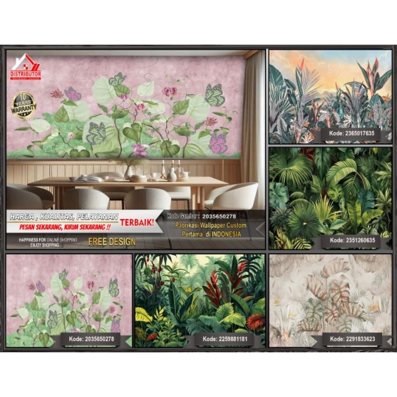 Jual Wallpaper Custom 3D Tema Tropical Ruang Makan | Leaf | Leaves ...