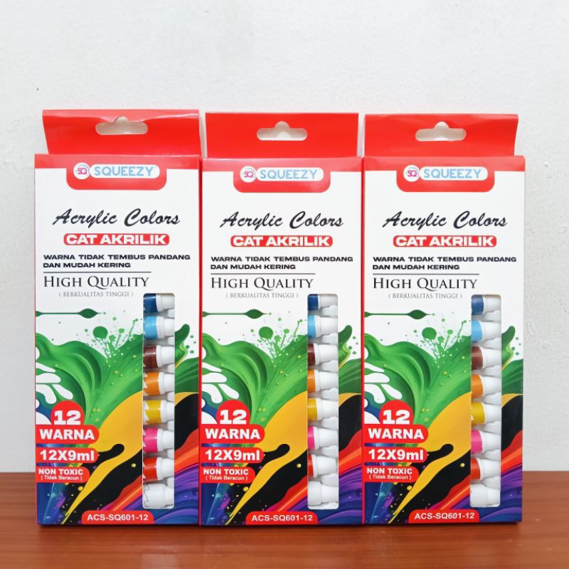 Jual CAT AKRILIK SET 12 WRNA 9ML SQUEEZY - CAT LUKIS KANVAS ACRYLIC ...