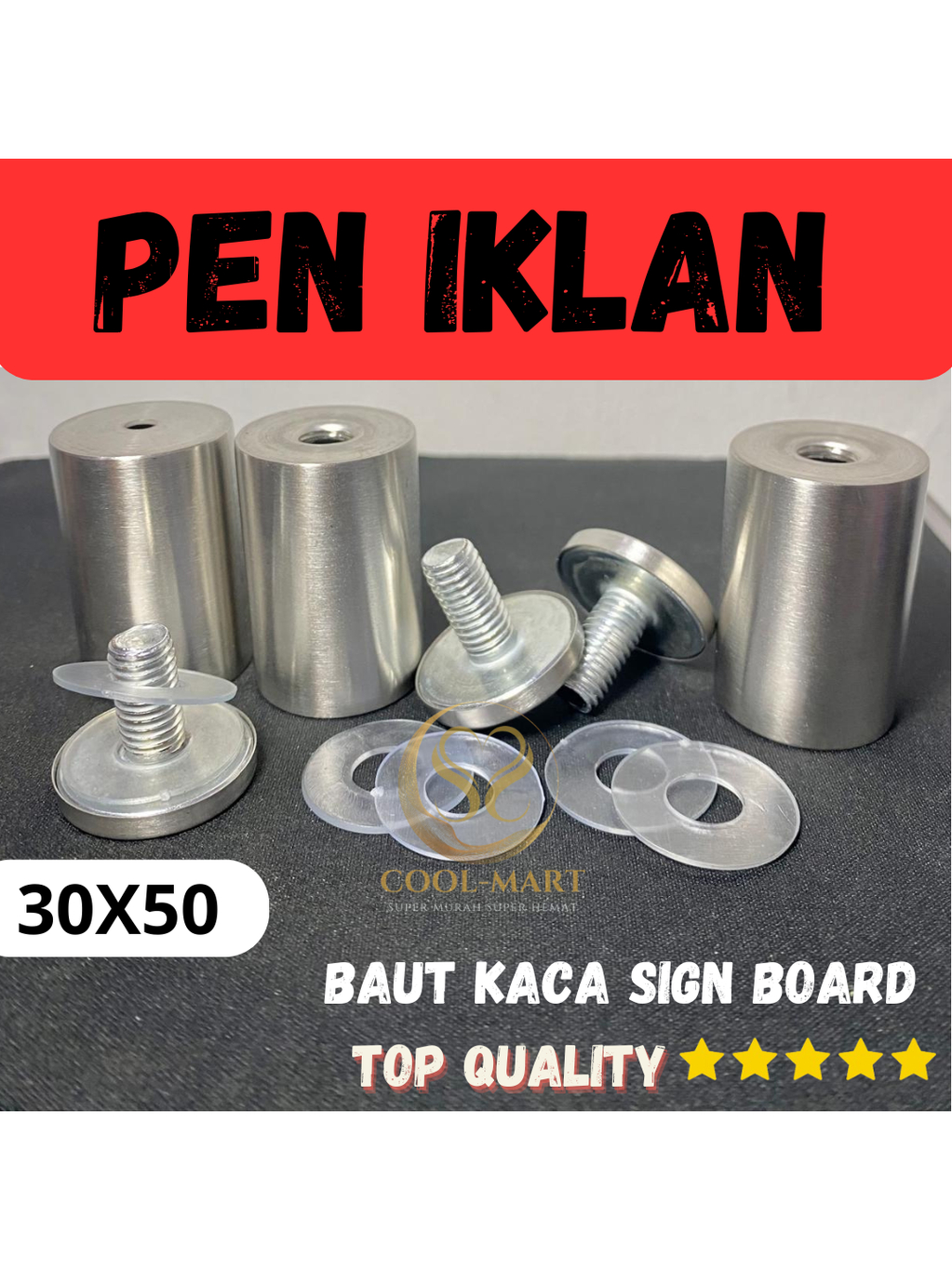 Jual PEN IKLAN 30x50 Stainless / Baut Akrilik Baut Kaca Sign Board ...