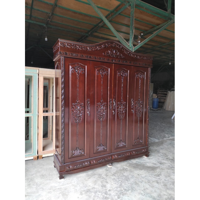 Jual LEMARI PAKAIAN 4 PINTU PANEL RATA PADU | Shopee Indonesia