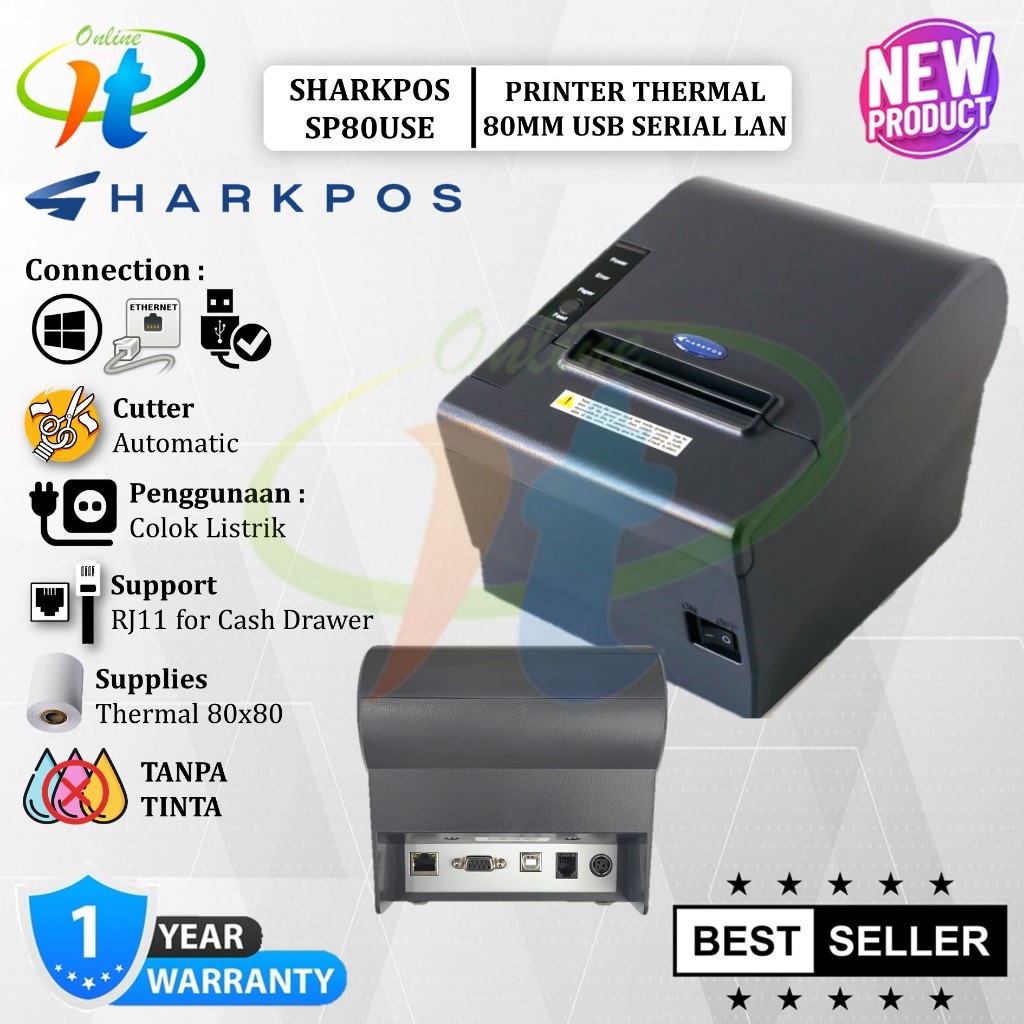 Jual Sharkpos SP80 USE Printer Thermal 80mm Auto Cutter RJ11 USB LAN ...
