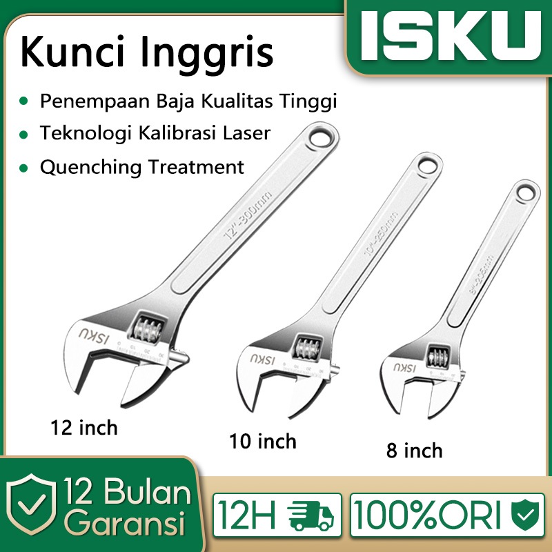 Jual ISKU Kunci Inggris ukuran 8/10/12 Inch Adjustable Wrench 8-12 Inch ...