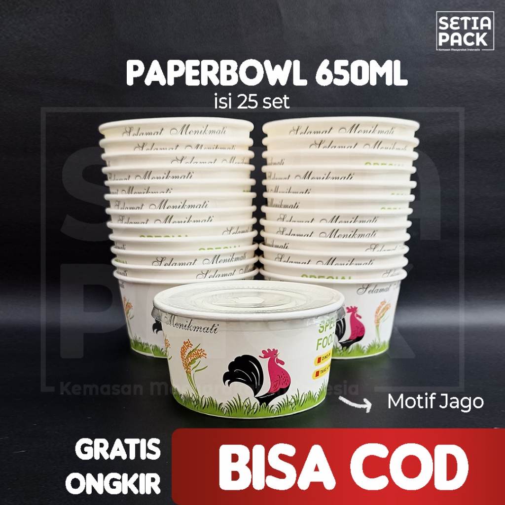 Jual Paperbowl 500 650 800ml Motif Ayam Isi 25 Pcs Mangkok Bakso Mie ...