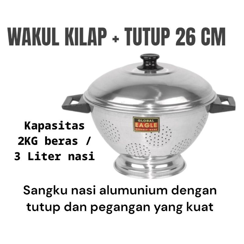 Jual Global Eagle Wakul Kilap + Tutup Alumunium 26Cm Sangku Tempat Nasi ...