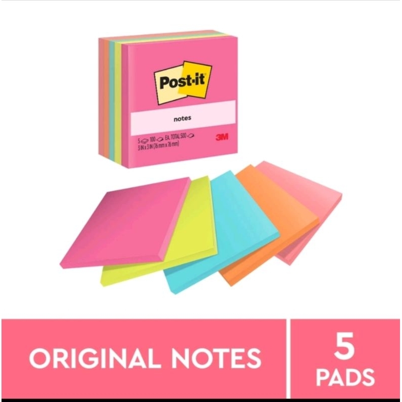 Jual Sticky Note Post it 3M 654 5AN Neon Warna Warni 5 Pad (500 lembar) | Shopee Indonesia