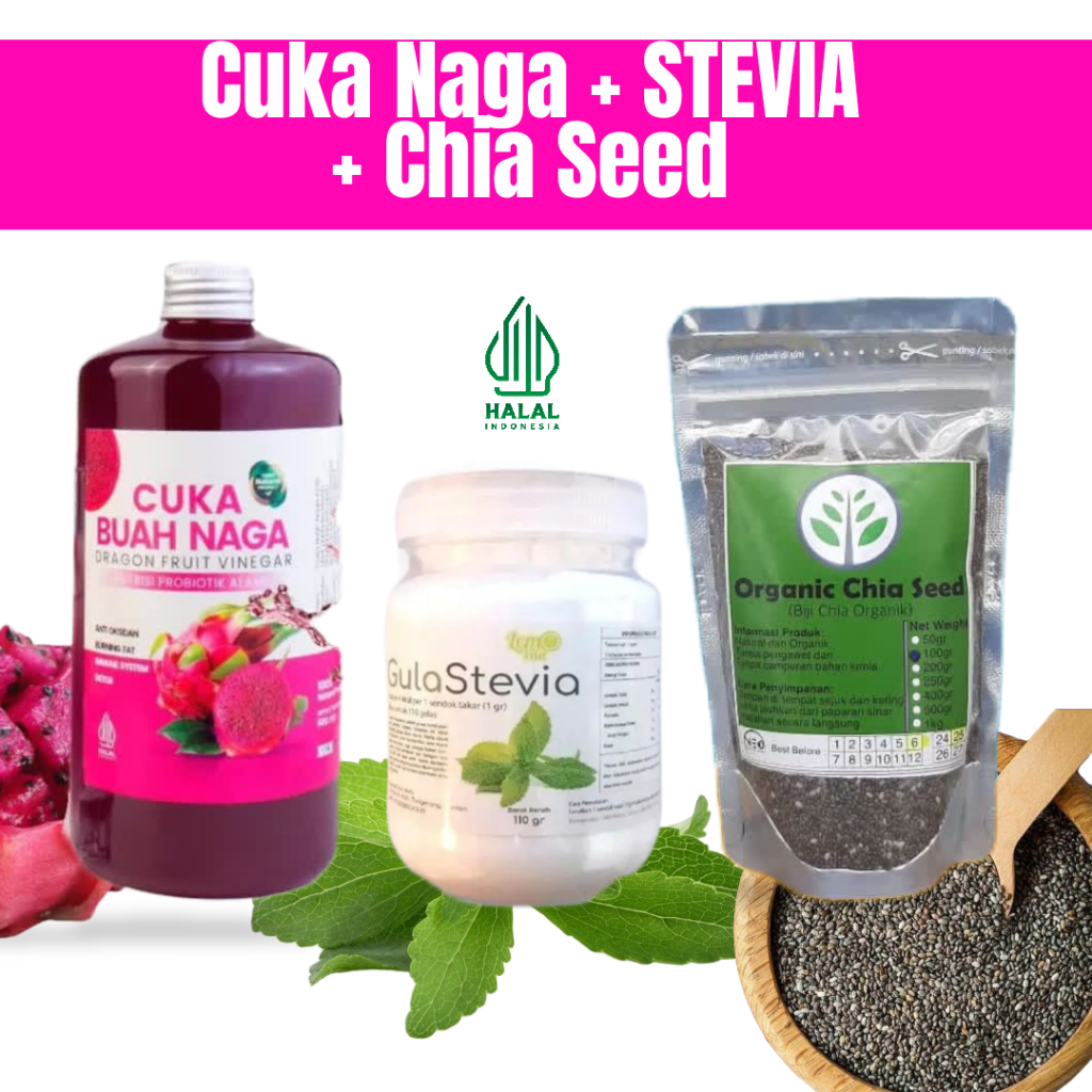 Jual CUKA NAGA+CHIA SEED+GULA STEVIA 110gr (bisa untuk 550 gelas ...