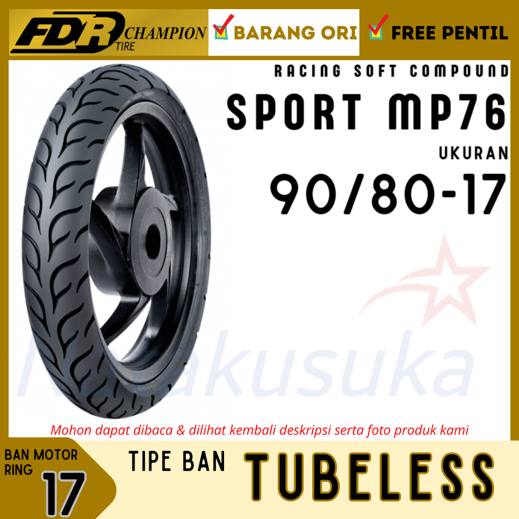 Jual Ban Motor FDR Soft Compound Sport MP76 90/80-17 Tubeless (TL ...