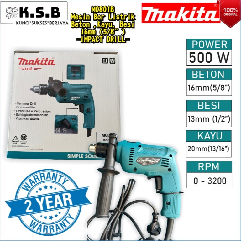 Jual Mesin Bor Beton,Besi, Kayu 16mm Impact Tangan MAKITA M0801B ...
