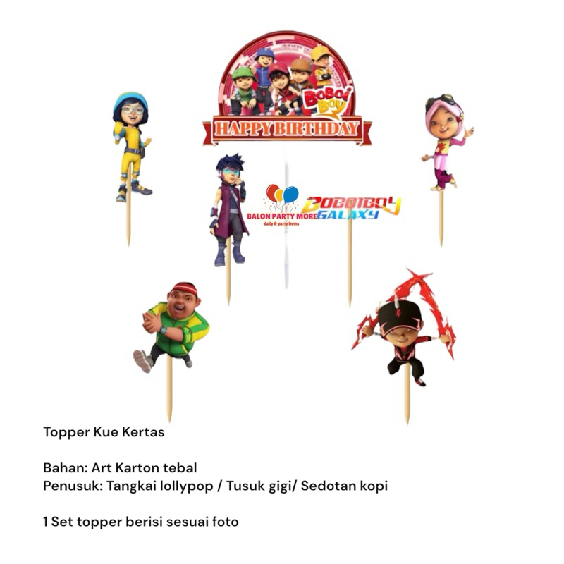 Jual (SET BOBOIBOY) TOPPER BAHAN ART PAPER KERTAS HIASAN BUKET/ CAKE ...