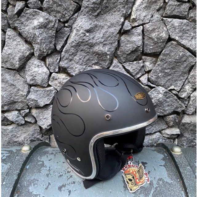 Jual Helm half face hitam DOF motif api hitam | Shopee Indonesia
