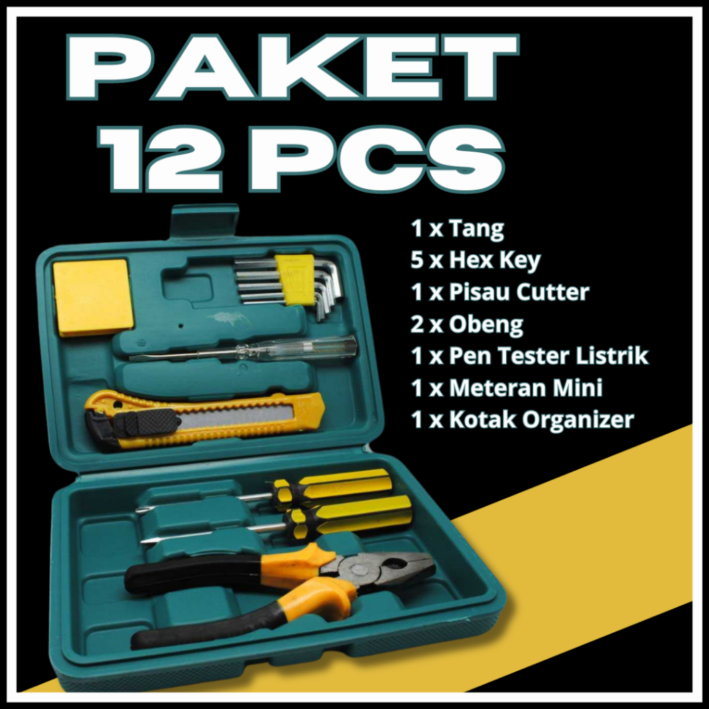 Jual PAKET 12 PCS set perkakas toolbox tukang rumah listrik lengkap ...