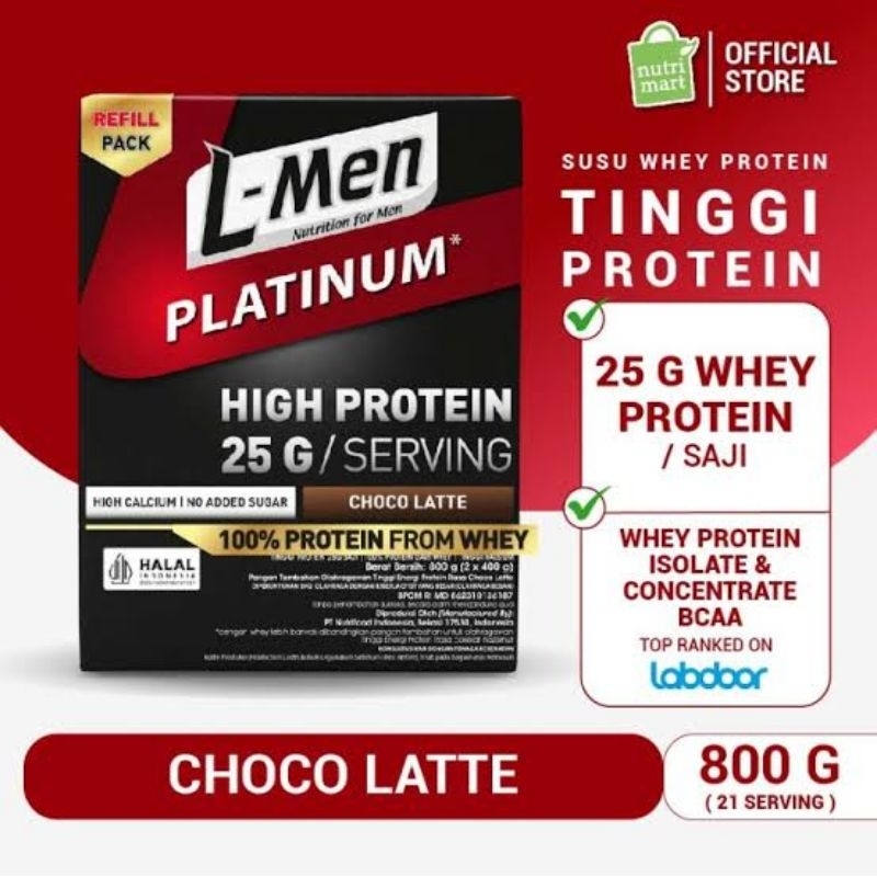Jual L-Men Platinum Whey Protein with Isolate Choco Latte Refill 800gr ...