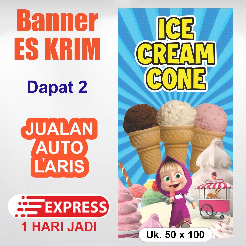 Jual Banner Spanduk Jualan Es Krim / Ice Cream Cone Dapat 2 Lembar ...