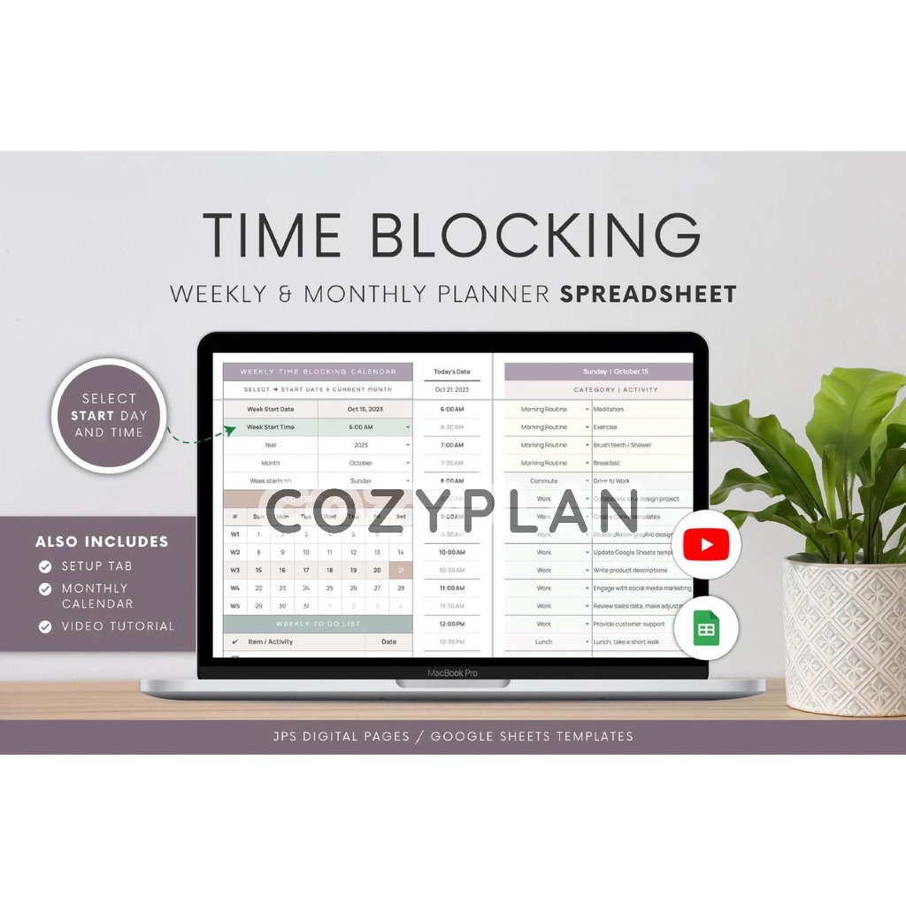 Jual Time Blocking Planner Spreadsheet | Google Sheets Template | 24 ...