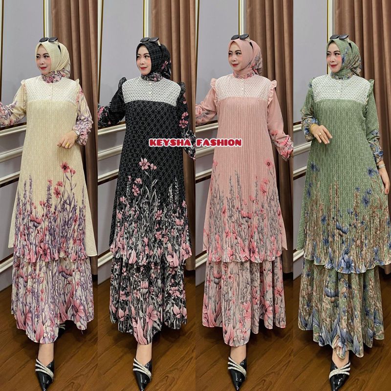 Jual RESTY Gamis Mewah Ceruty Babydoll Premium Mix Renda Brukat Plus ...