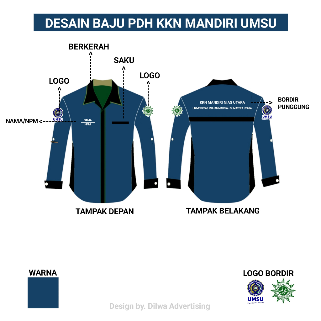 Jual Kemeja Costom KKN PDH BORDIR Baju Organisasi Mahasiswa Pria Wanita ...