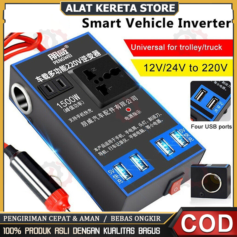 Jual 1500W Car Power Inverter DC 12V/24V To AC 220V Converter Auto Charger Converter Adapter ...