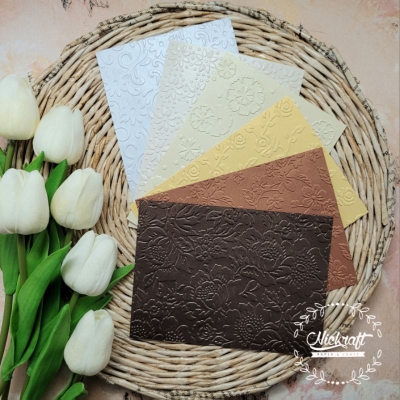Jual EMBOSS PAPER MOTIF BUNGA SET WARNA COKLAT IVORY GLOSSY | Shopee ...