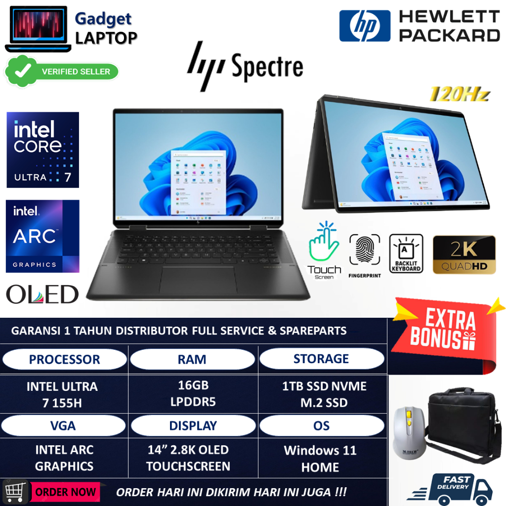 Jual Hp Spectre x360 14 Intel Evo Ultra 7 155H 16GB DDR5 1TB OLED 2.8K ...