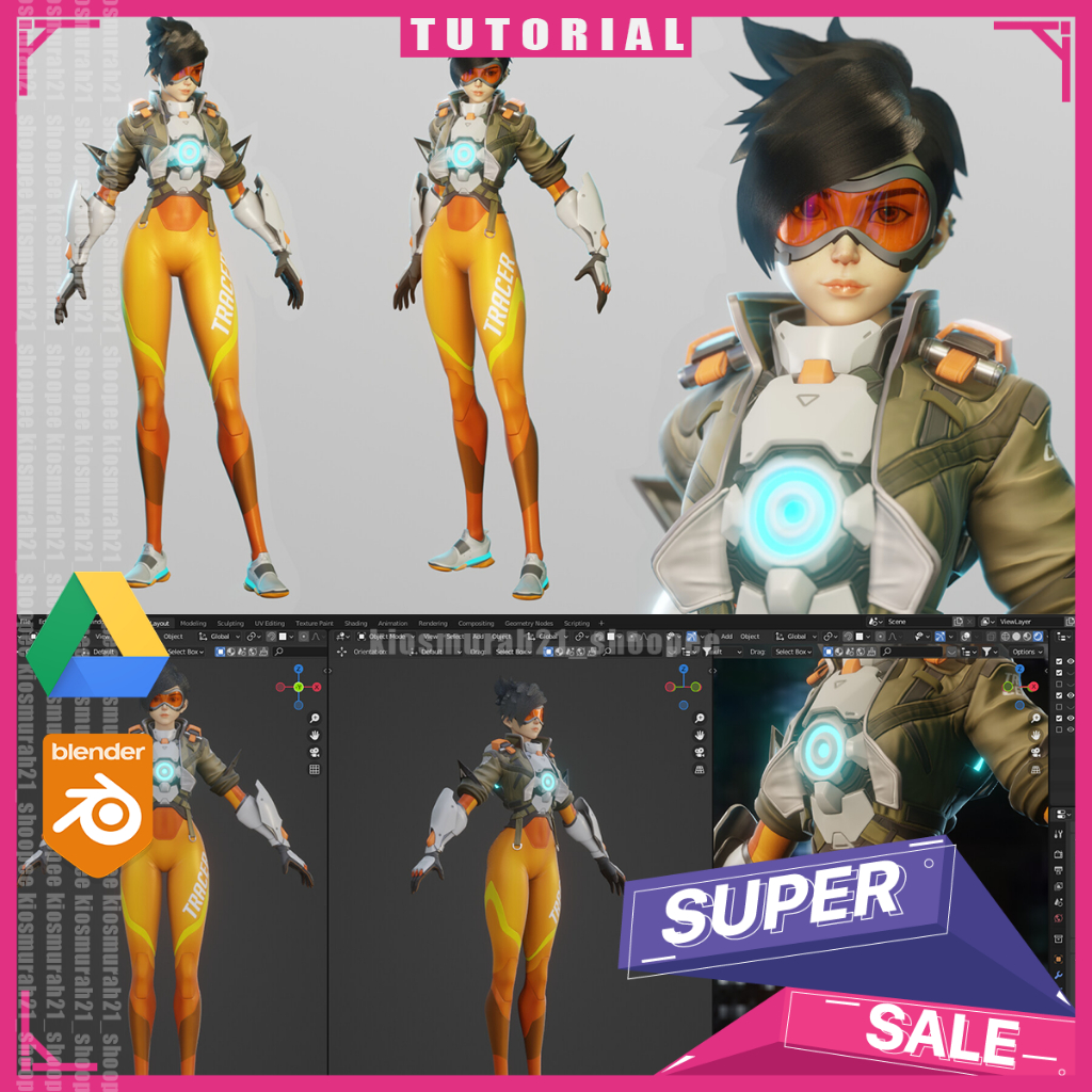 Jual Blender 3.1 Tracer Character Modeling Full process videos and 3D ...