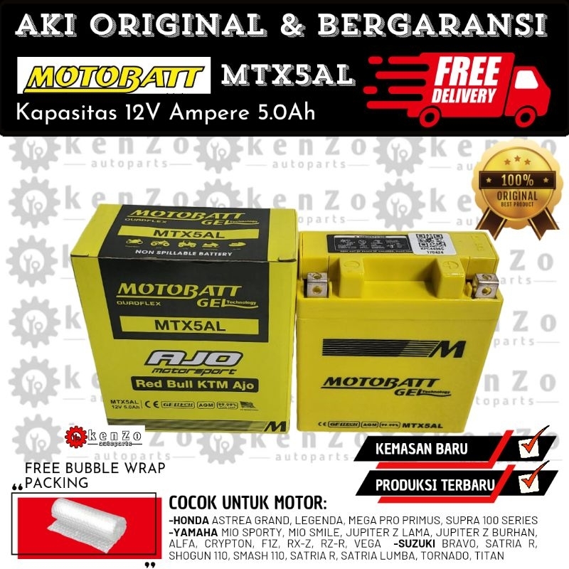 Jual [Aki Resmi Motobatt] [Gtatis Ongkir] Aki Motor Honda Mega pro neotech Primus Supra Fit ...