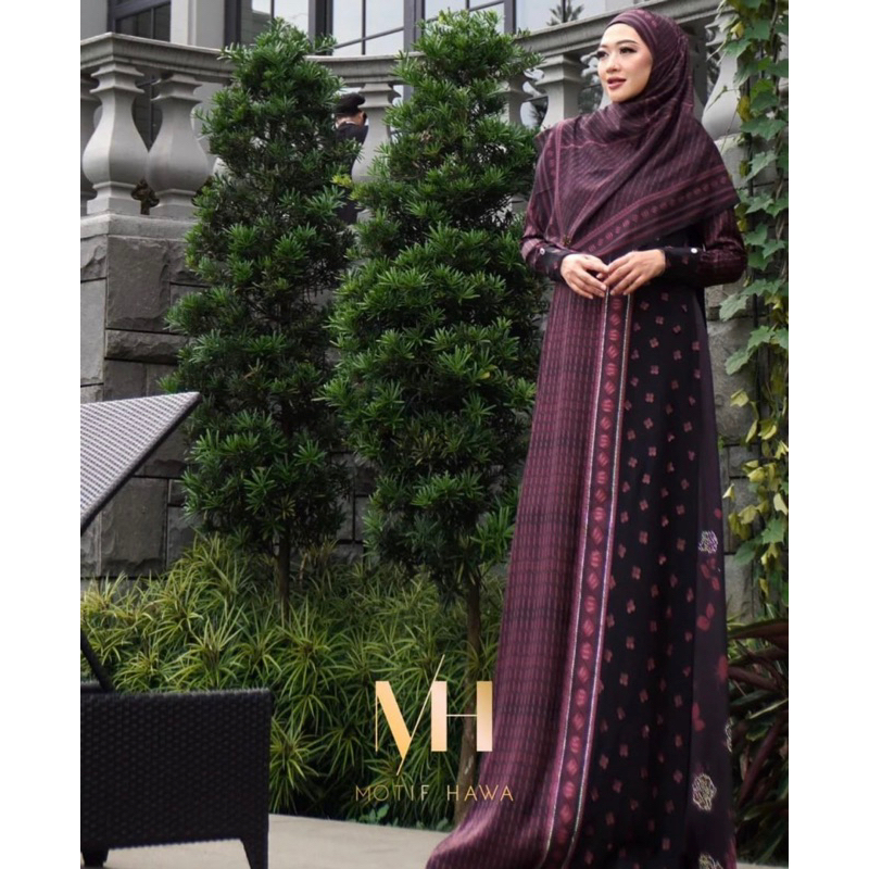 Jual Gamis syari brand MH motif hawa syari set sracf | Shopee Indonesia