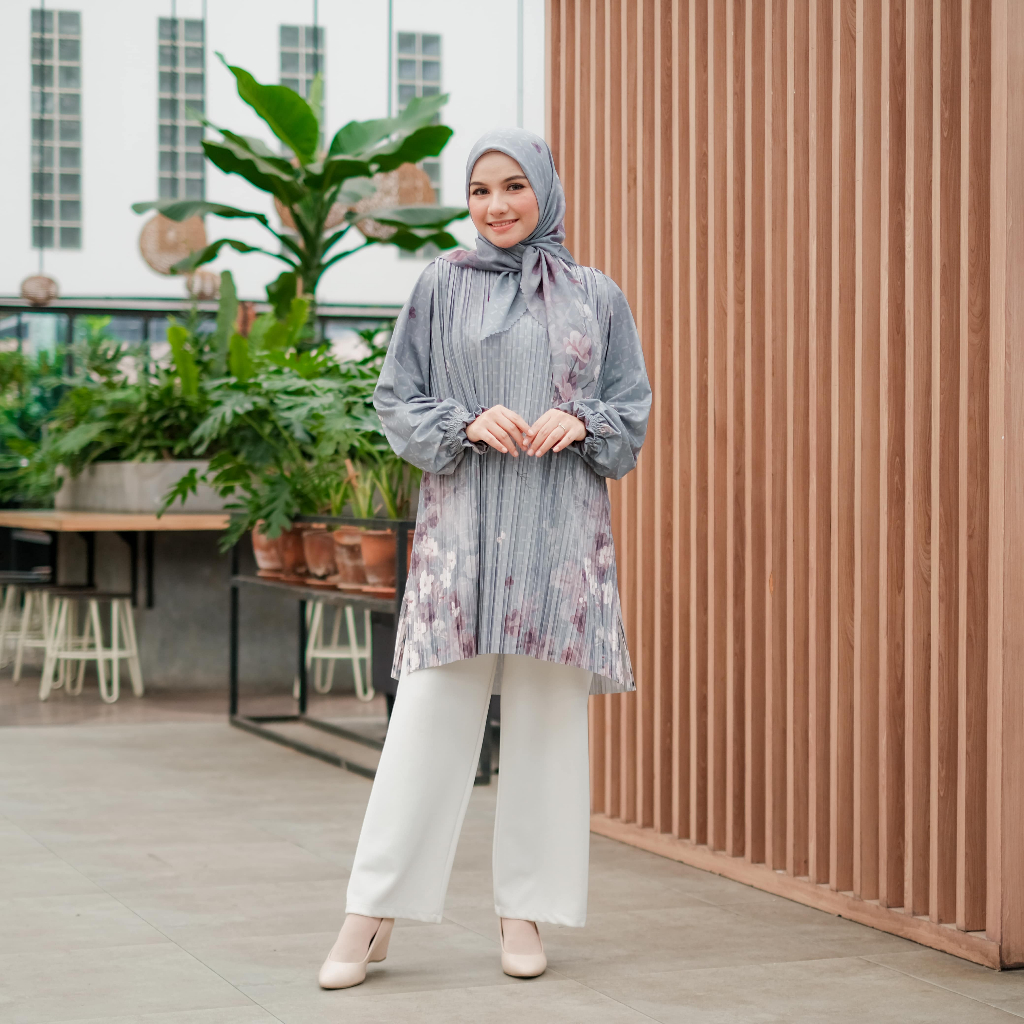 Jual ELNURA Reira Series | Tunik Plisket Printing Premium Wanita Motif D | Shopee Indonesia