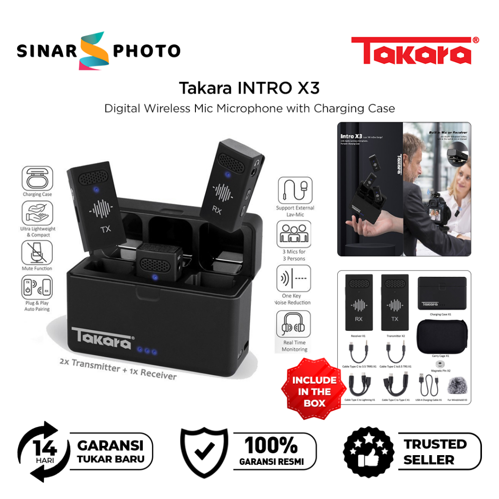 Jual Takara INTRO X3 Digital Wireless Mic Microphone with Charging Case ...