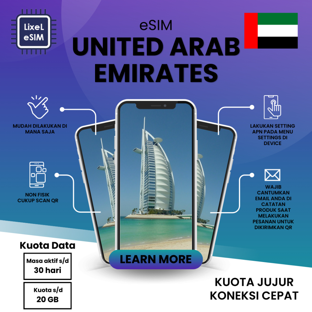 Jual eSIM United Arab Emirates UAE Internet Kuota Data Uni Emirate Arab ...