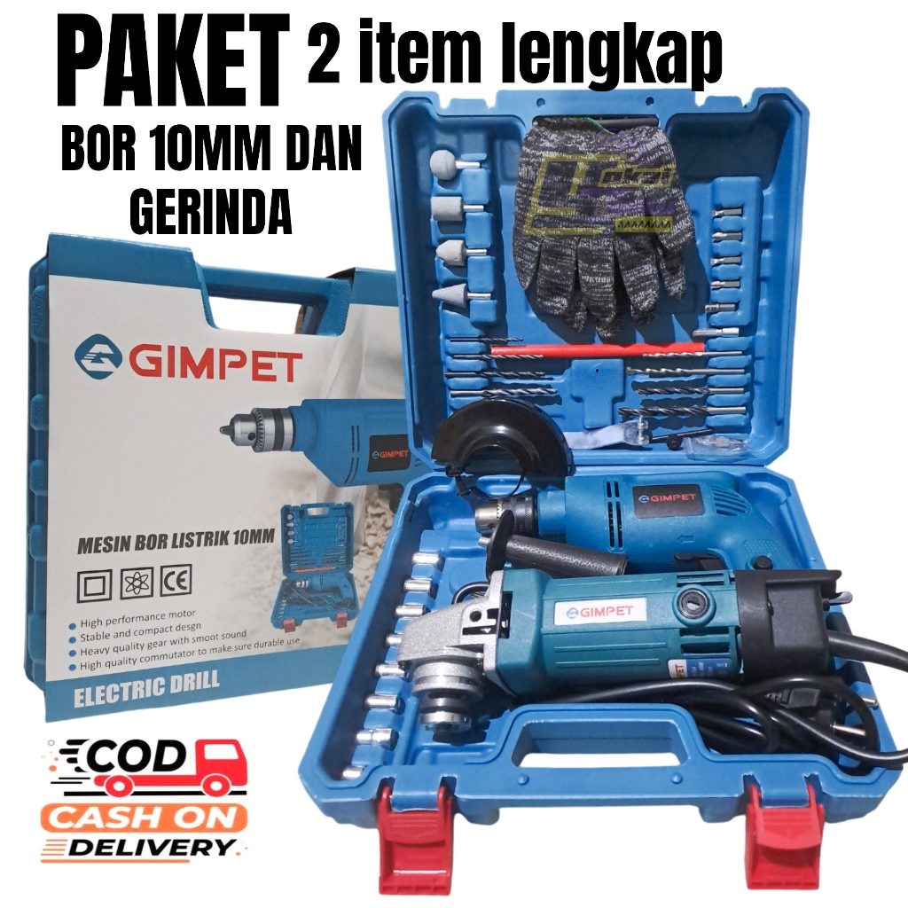 Jual PAKET COD!! Mesin Gerinda Tangan dan Mesin Bor Listrik 10mm Set ...
