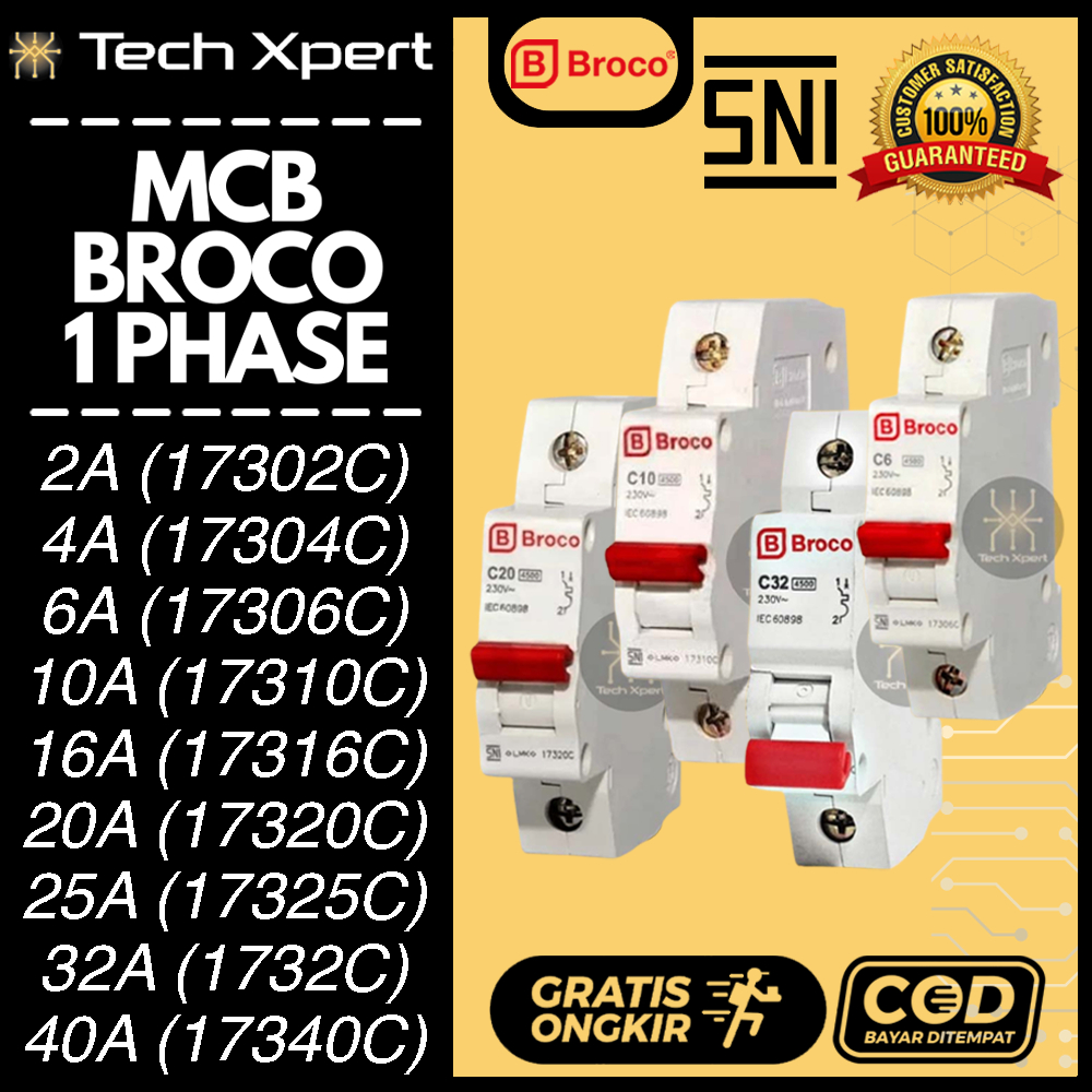 Jual MCB BROCO 1 Phase 2A 4A 6A 10A 16A 20A 25A 32A 40A Miniature Circuit Breaker PEMUTUS ARUS ...