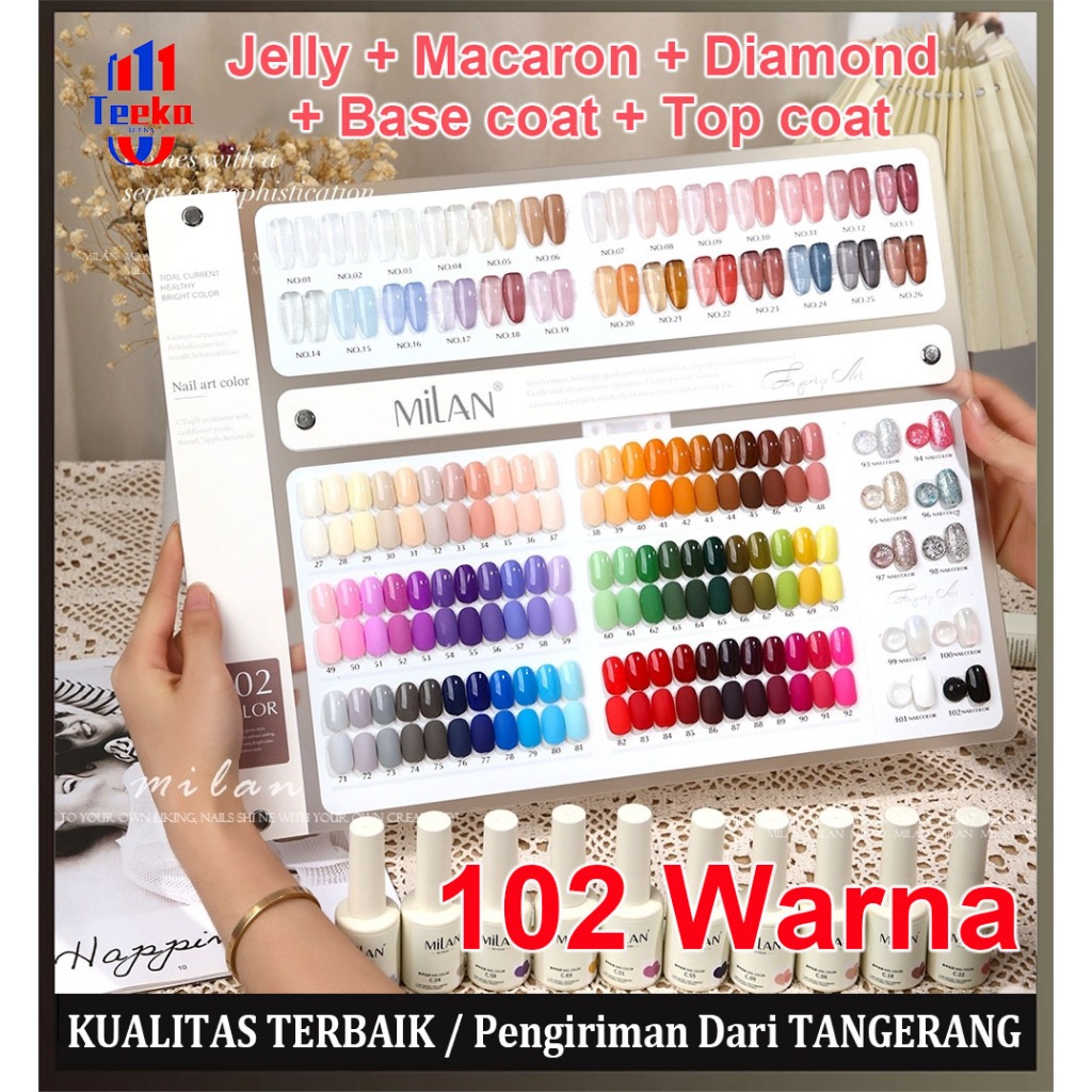 Jual Milan 15ml 102/120/146 warna Jelly + Macaron + Diamond + Base coat ...
