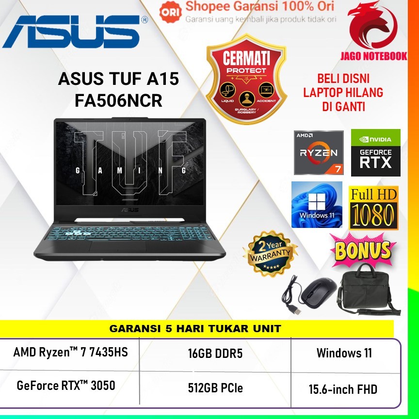 Jual ASUS TUF A15 FA506NCR RYZEN 7 7435HS RTX3050 4GB/ 16GB 512GB W11 ...